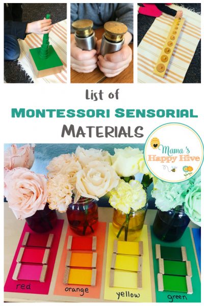List of Montessori Sensorial Materials for Ages 2.5 to 6.5 Years Old